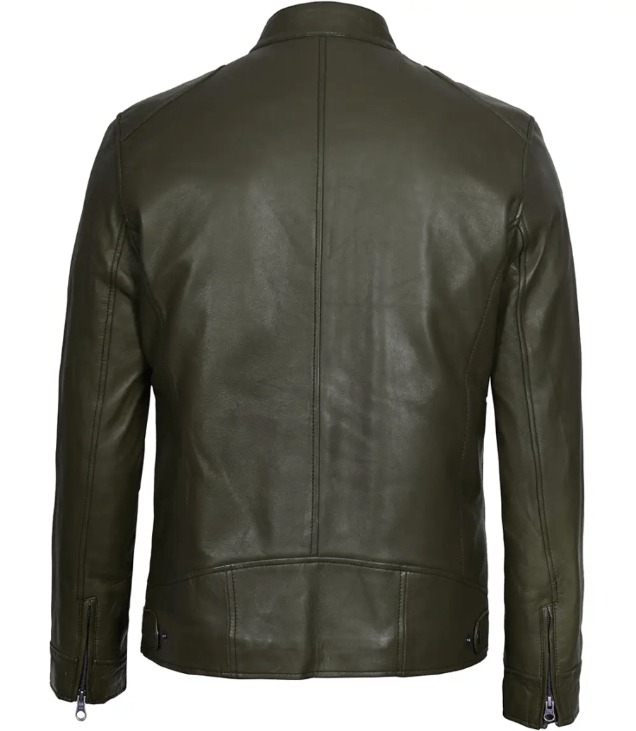 Men's Dark Green Racer Leather Jacket - LVH LUXURY LEATHER